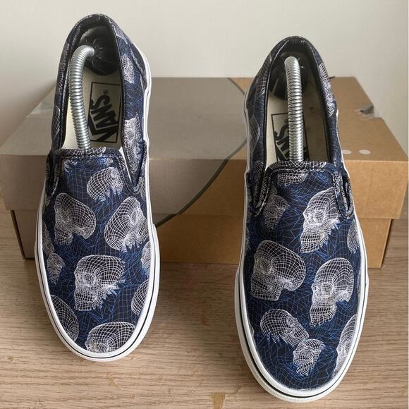 Vans | Shoes | Vans Classic Slipon Wireframe Skulls Dark Blue Sneakers ...